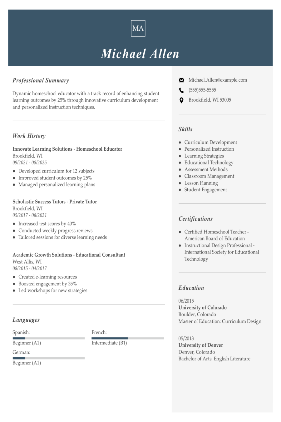 Homeschool Teacher Resume Examples & Templates (2025)