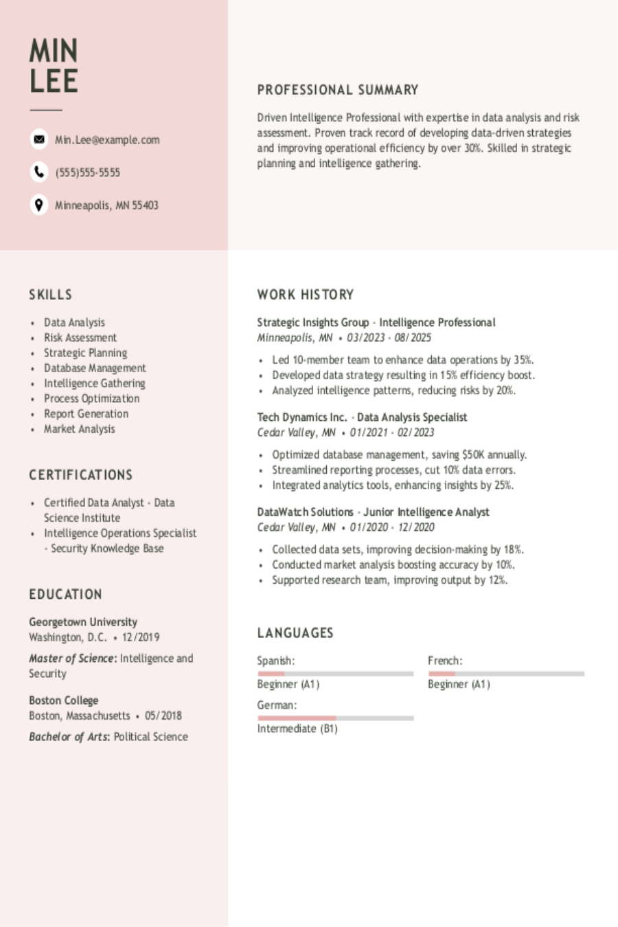 Intelligence Professional Resume Examples & Templates