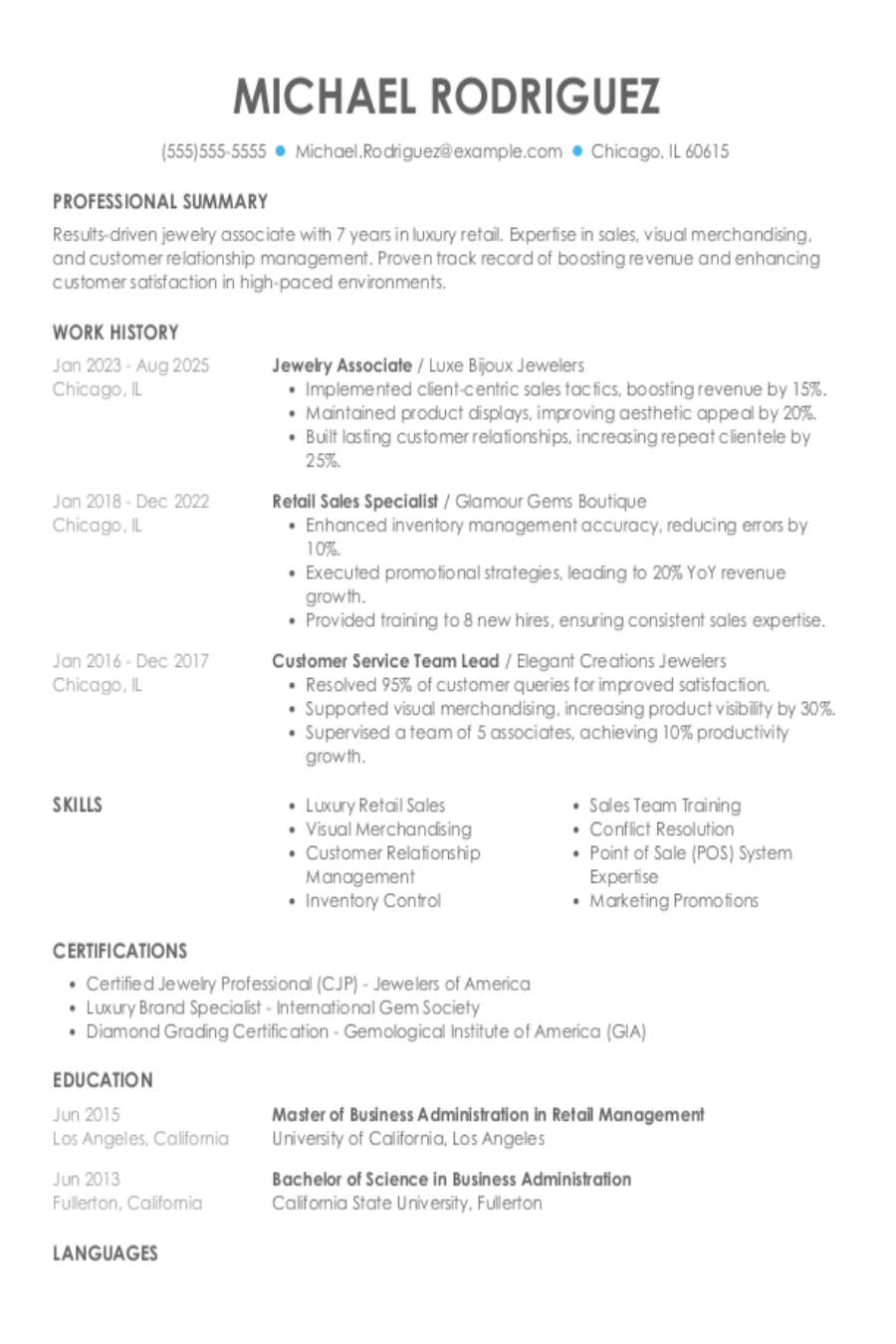 Jewelry Associate Resume Examples & Templates