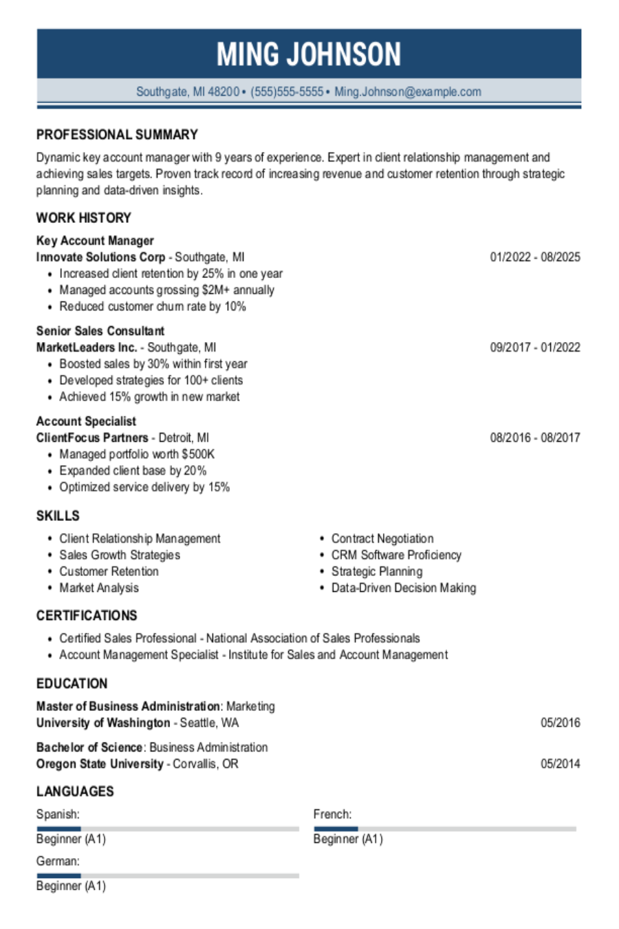 Key Account Manager Resume Examples & Templates