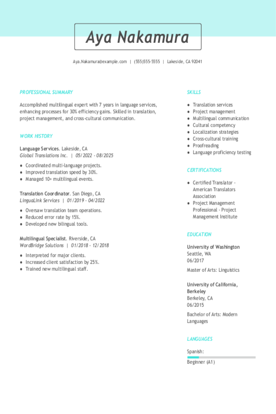 Language Services Resume Examples & Templates