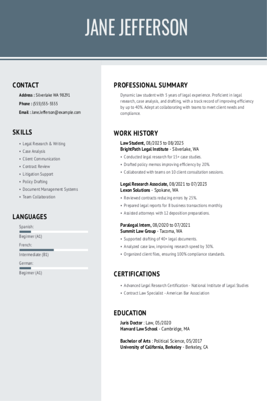Law Student Resume Examples & Templates