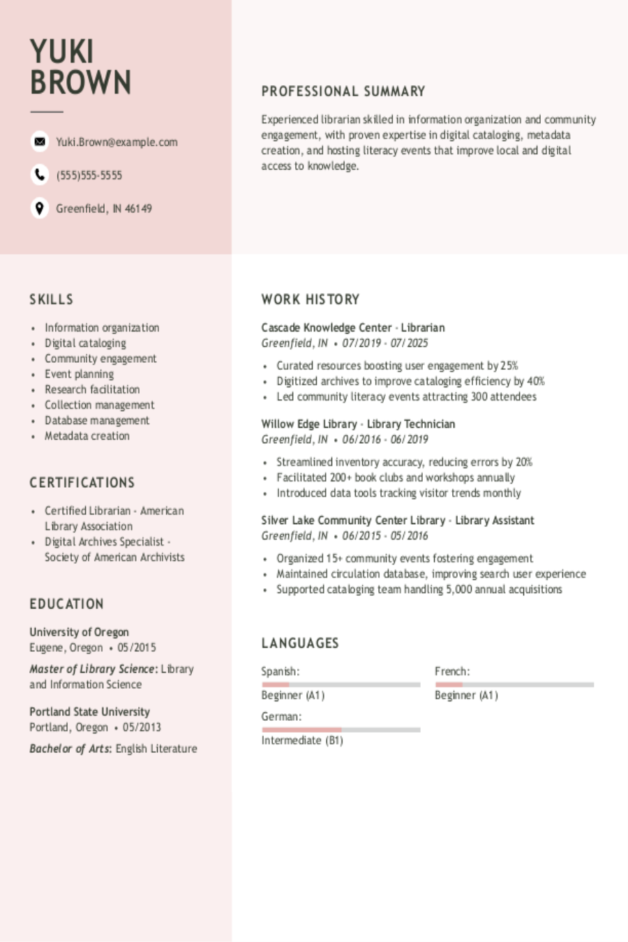 Librarian Resume Examples & Templates