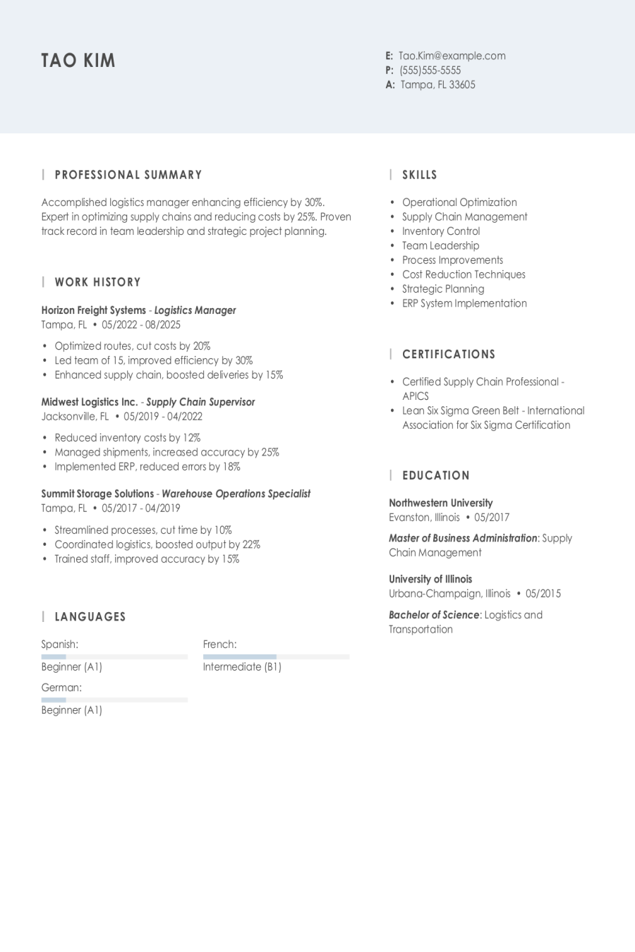 Logistics Manager Resume Examples & Templates