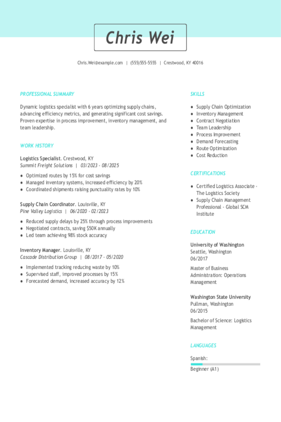 Logistics Resume Examples & Templates