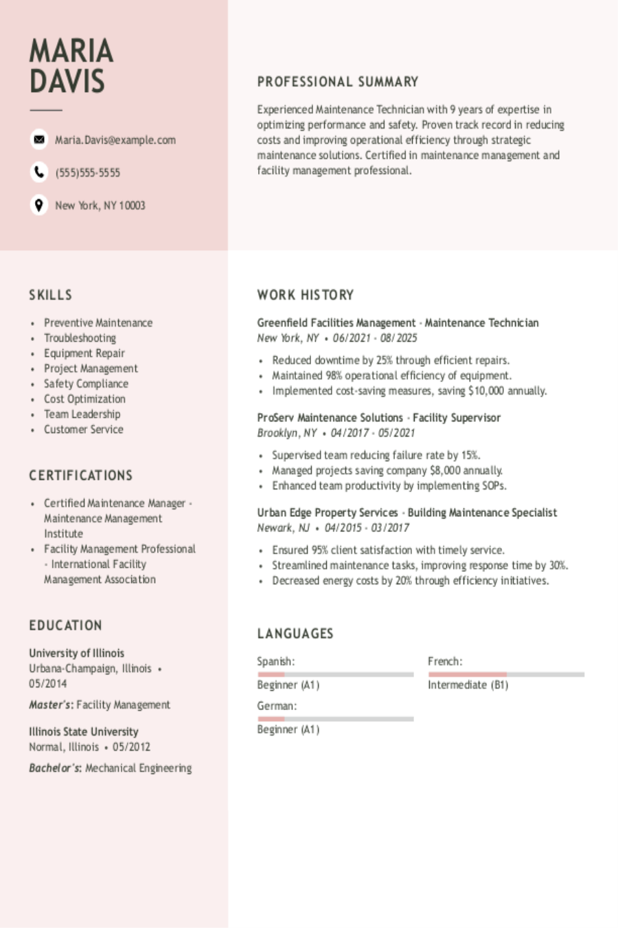 Maintenance Resume Examples & Templates