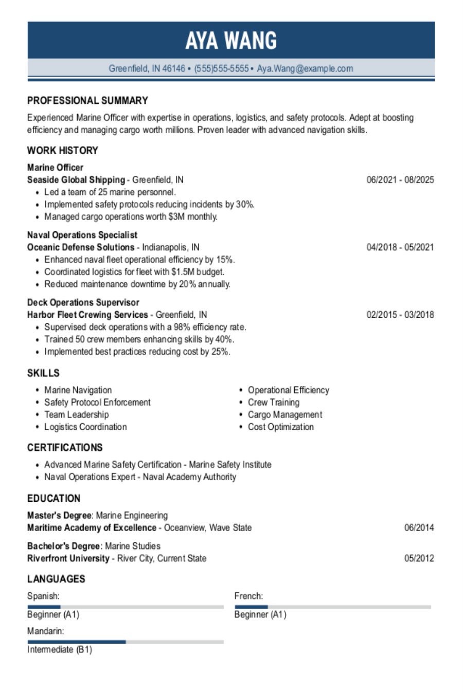 Marine Officer Resume Examples & Templates (2025)