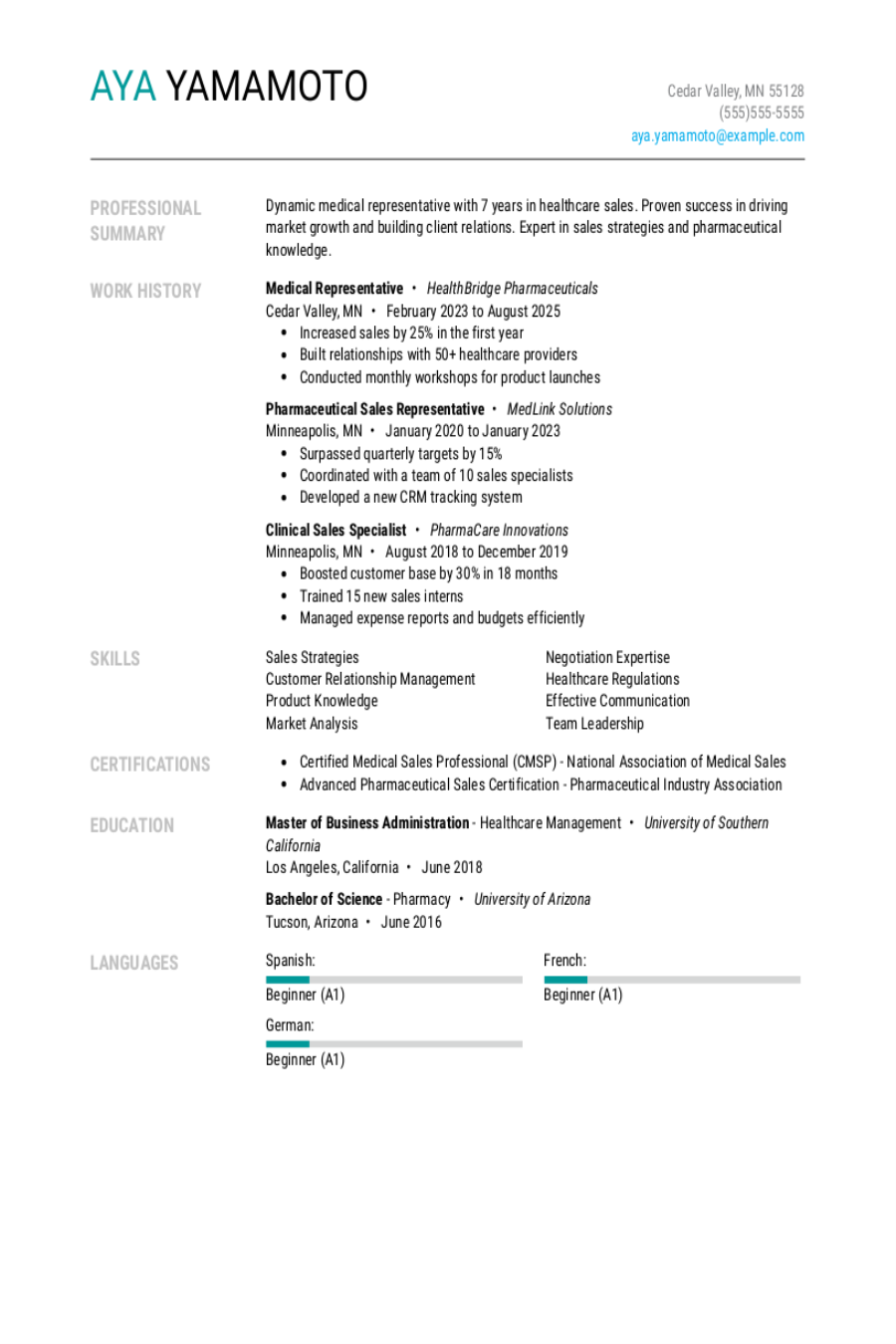 Medical Device Sales Resume Examples