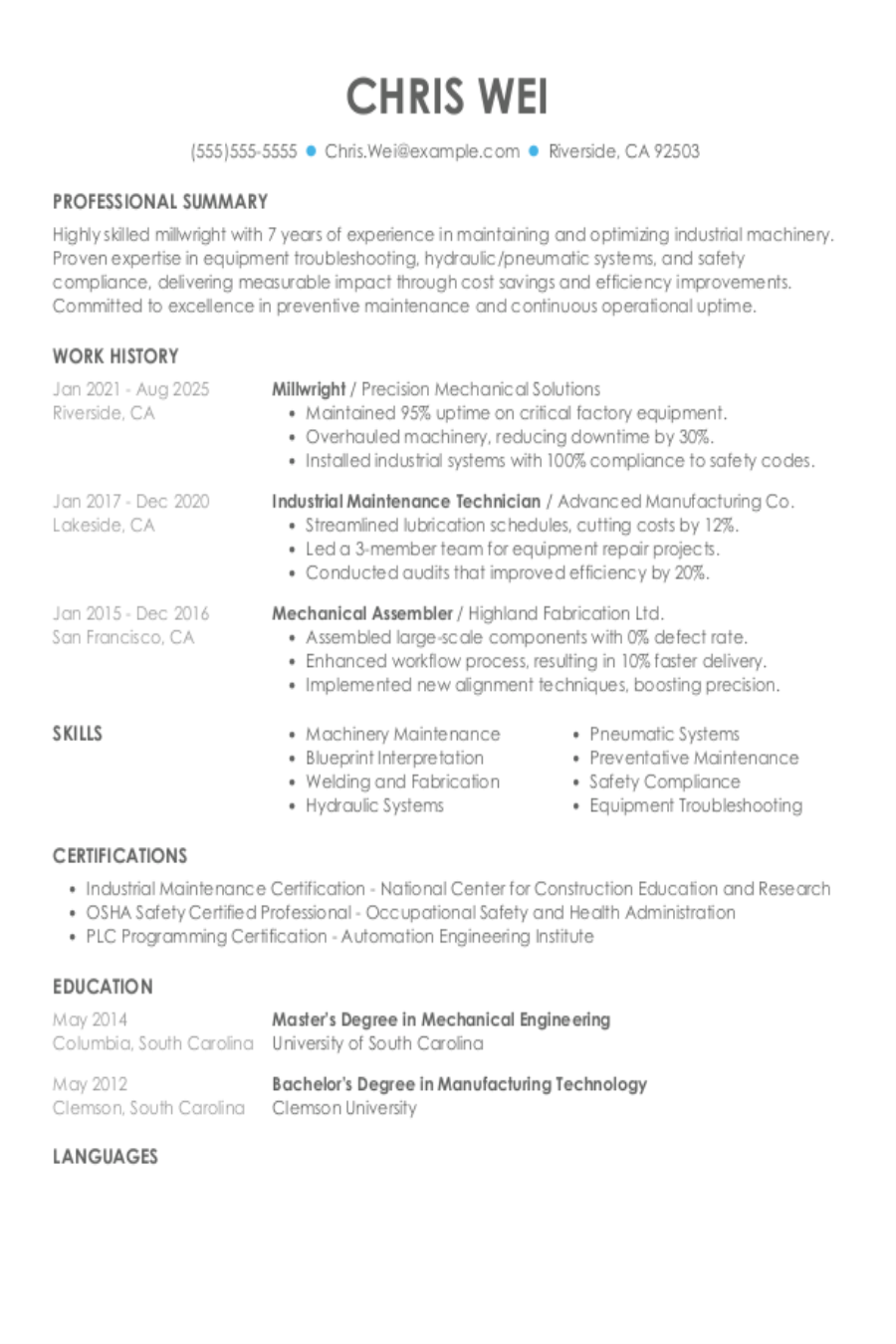 Millwright Resume Examples & Templates (2025)