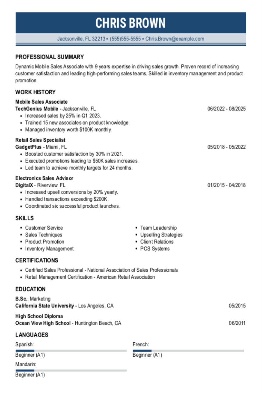 Mobile Sales Associate Resume Examples & Templates