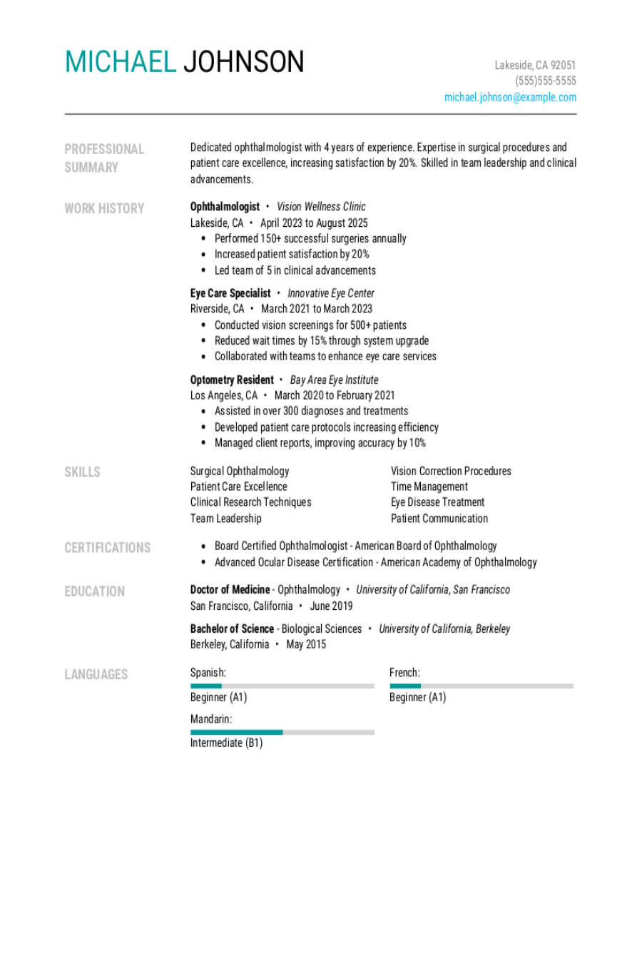 Ophthalmologist Resume Examples & Templates