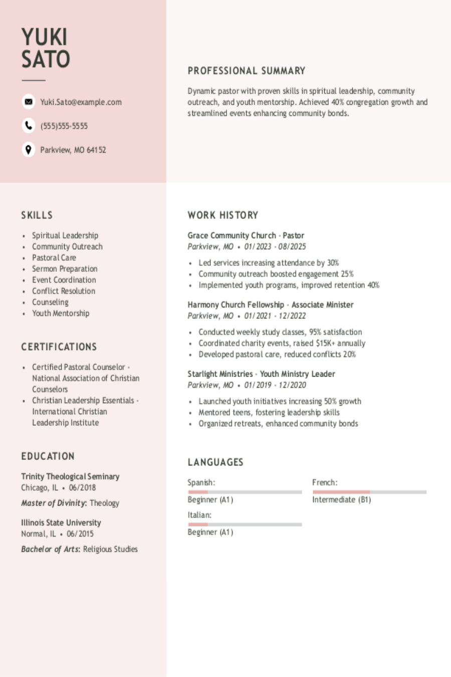 Pastor Resume Examples & Templates