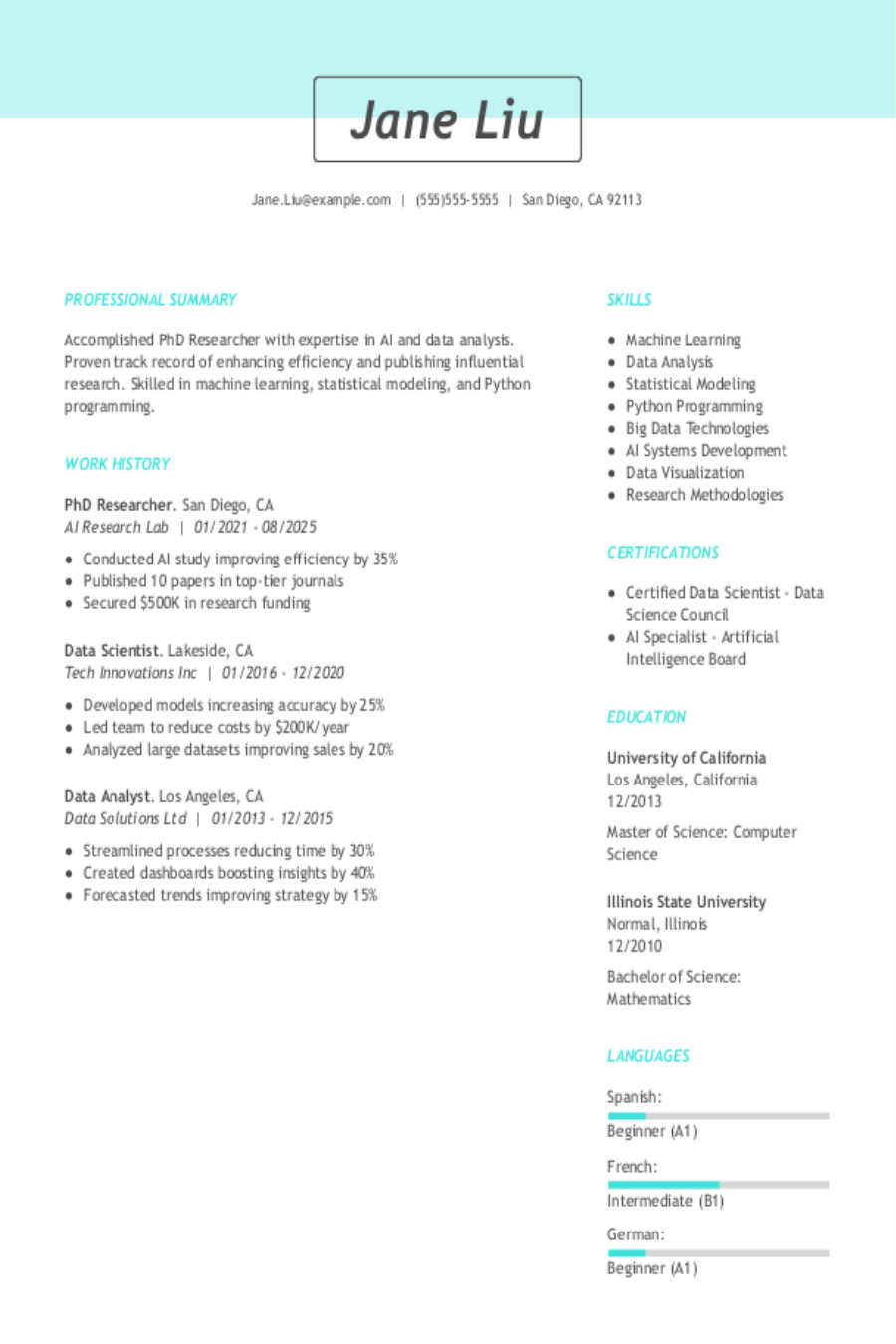 PhD Resume Examples & Templates