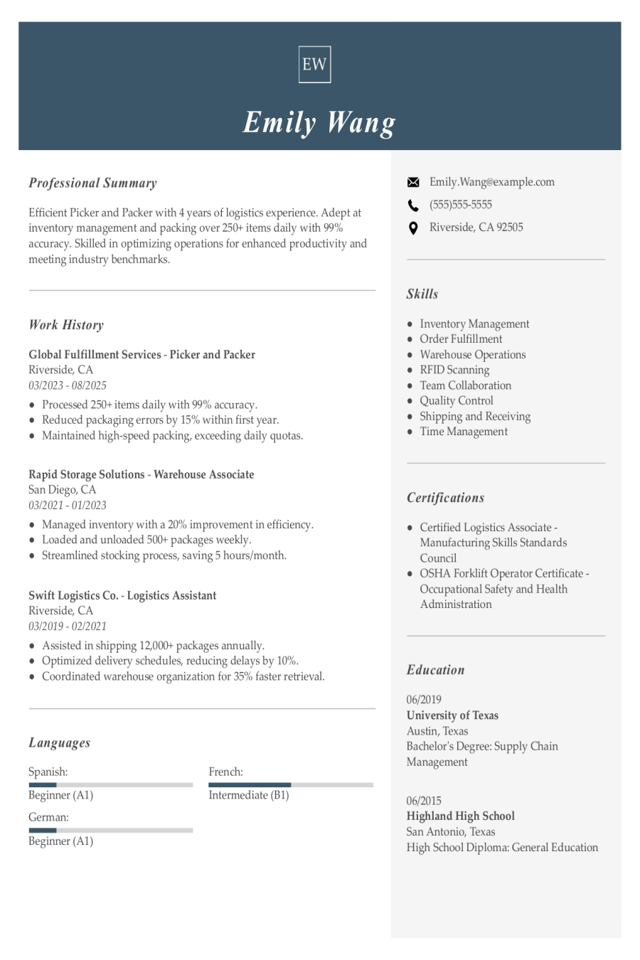 Picker And Packer Resume Examples & Templates (2025)