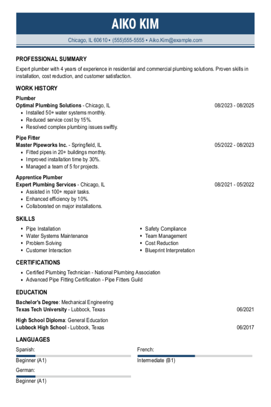 Plumber Resume Examples & Templates