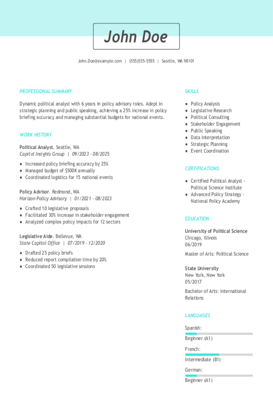 Politics Resume Examples & Templates