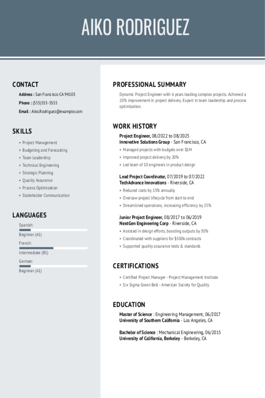 Project Engineer Resume Examples & Templates (2025)