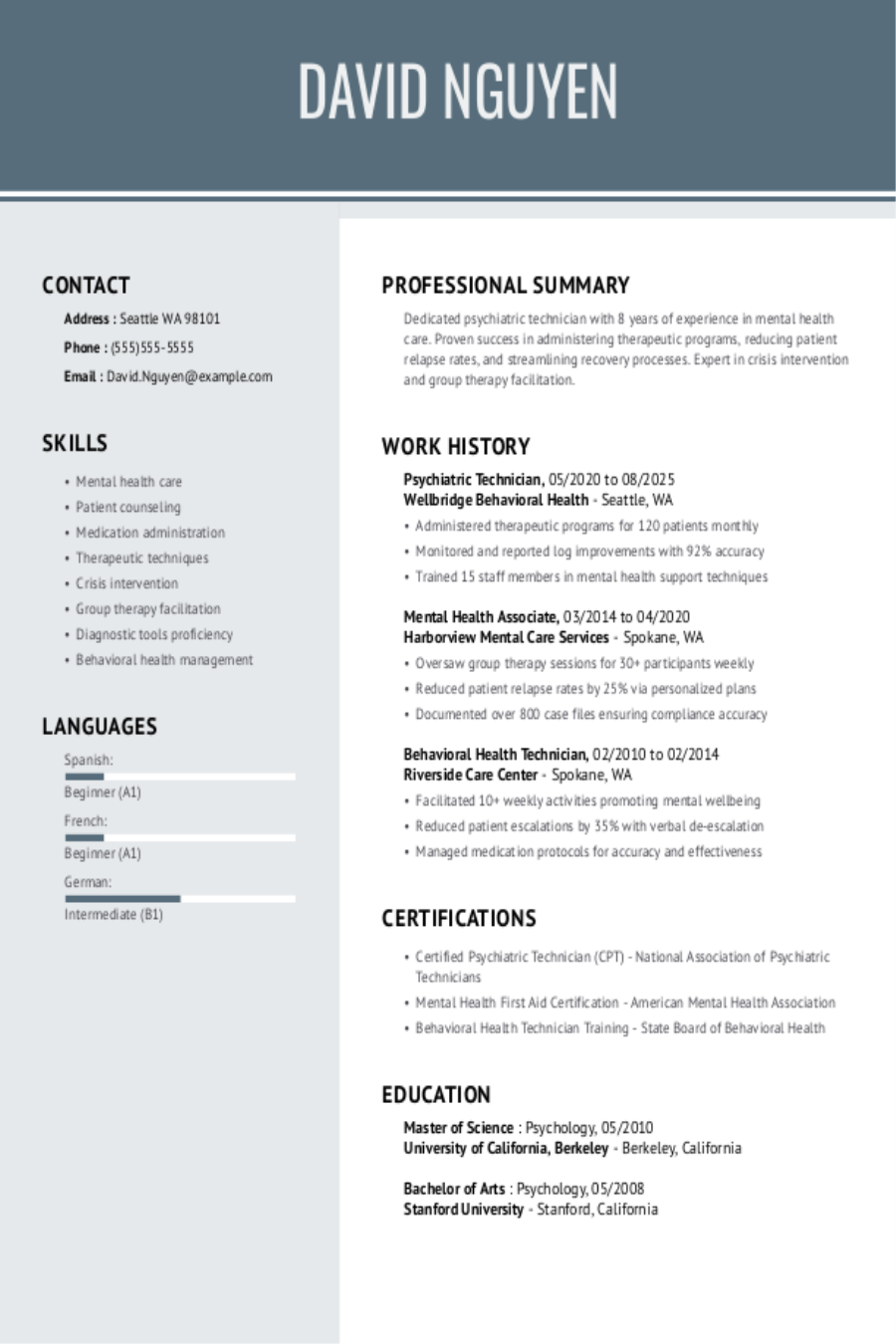 Psychiatric Technician Resume Examples & Templates