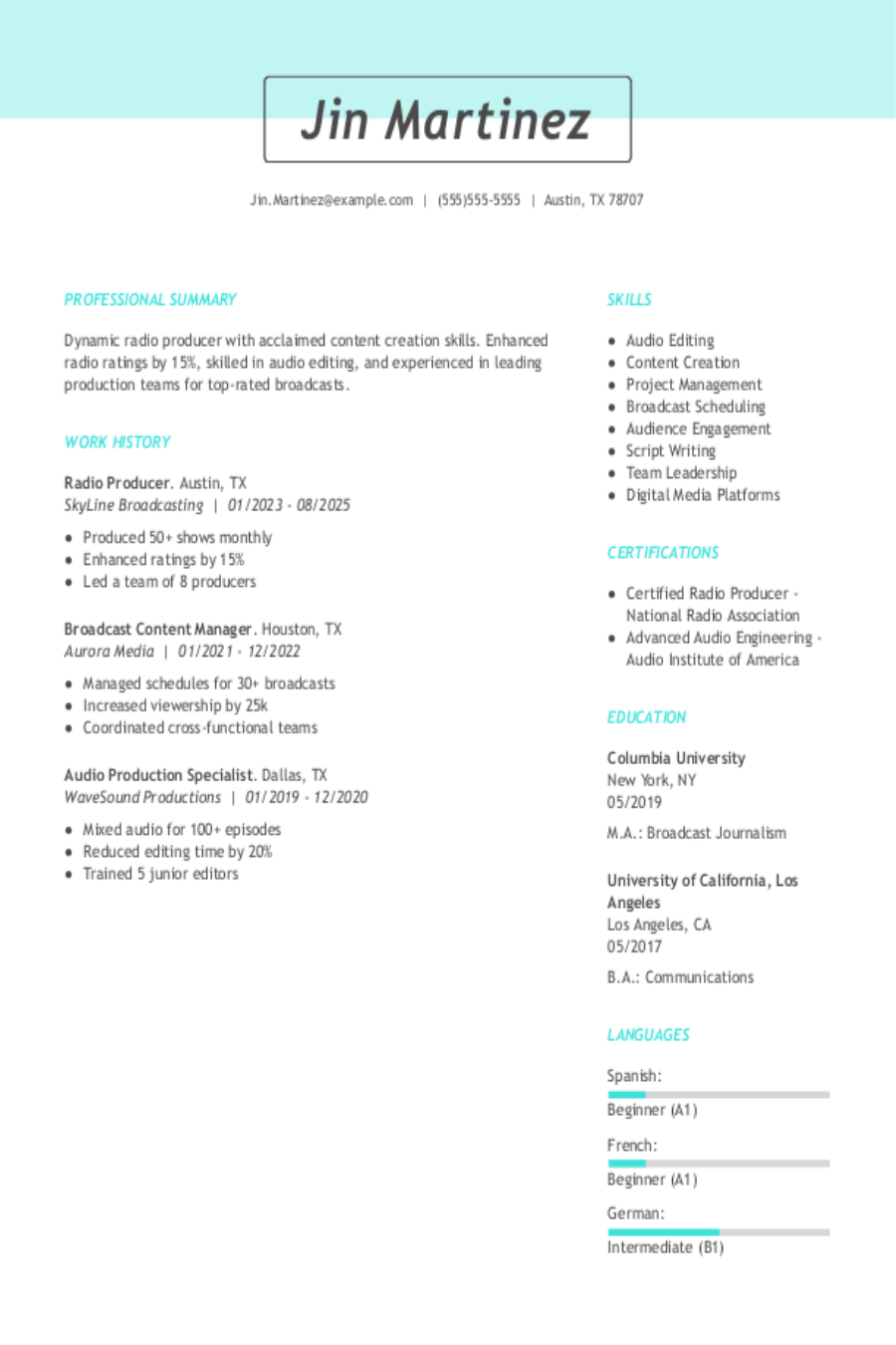 Radio Producer Resume Examples & Templates (2025)