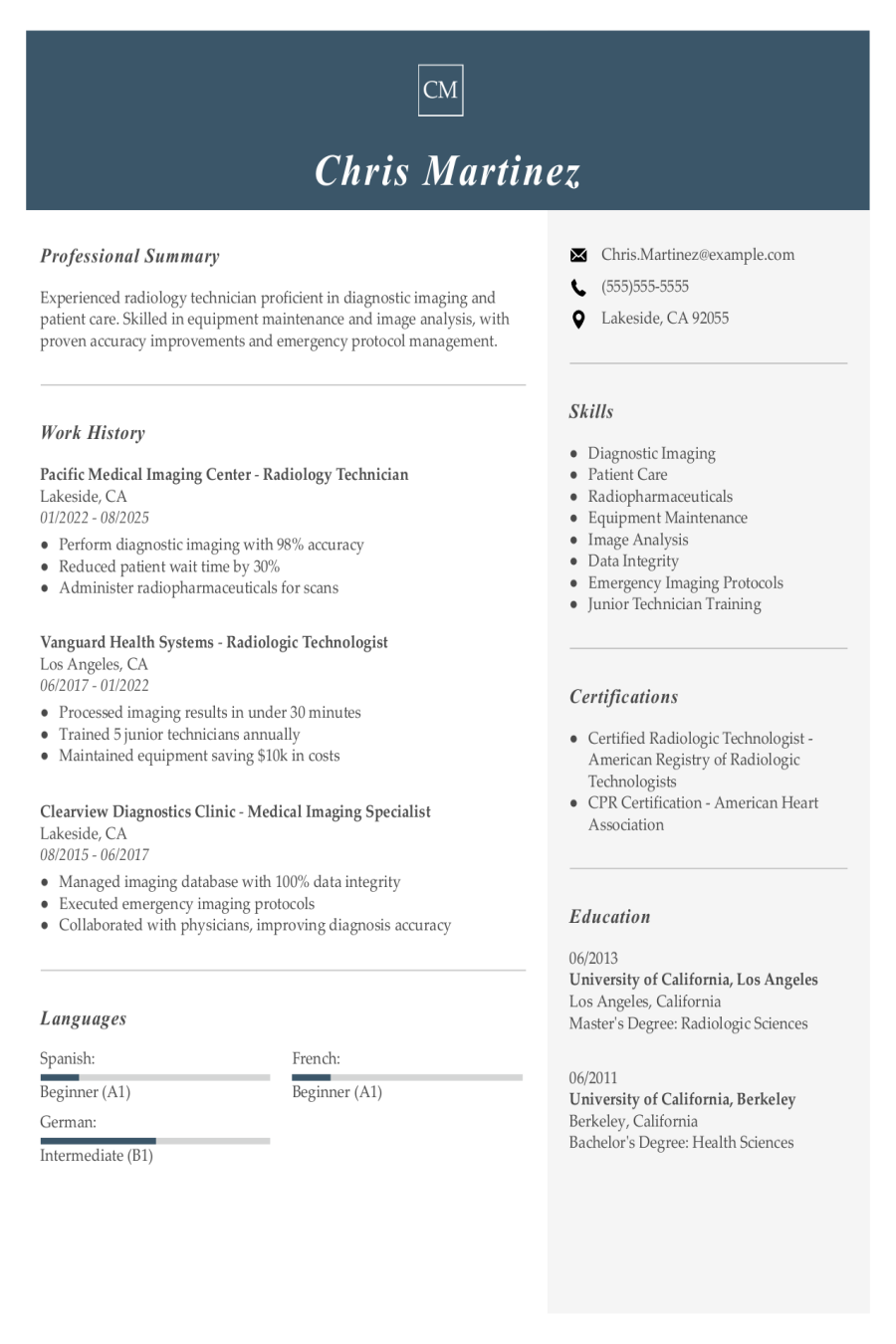 Radiology Technician Resume Examples & Templates (2025)