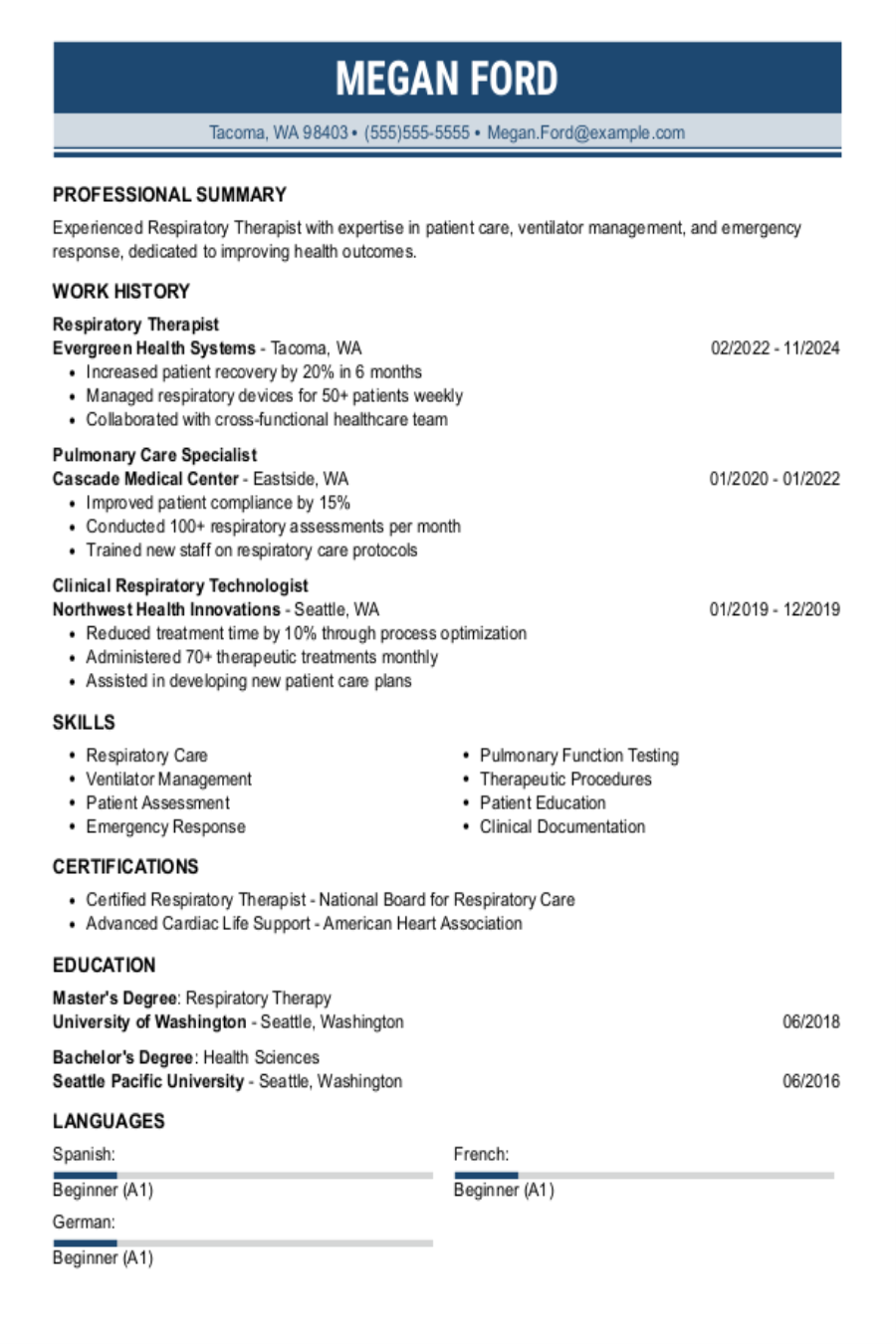 Respiratory Therapist Resume Examples & Templates