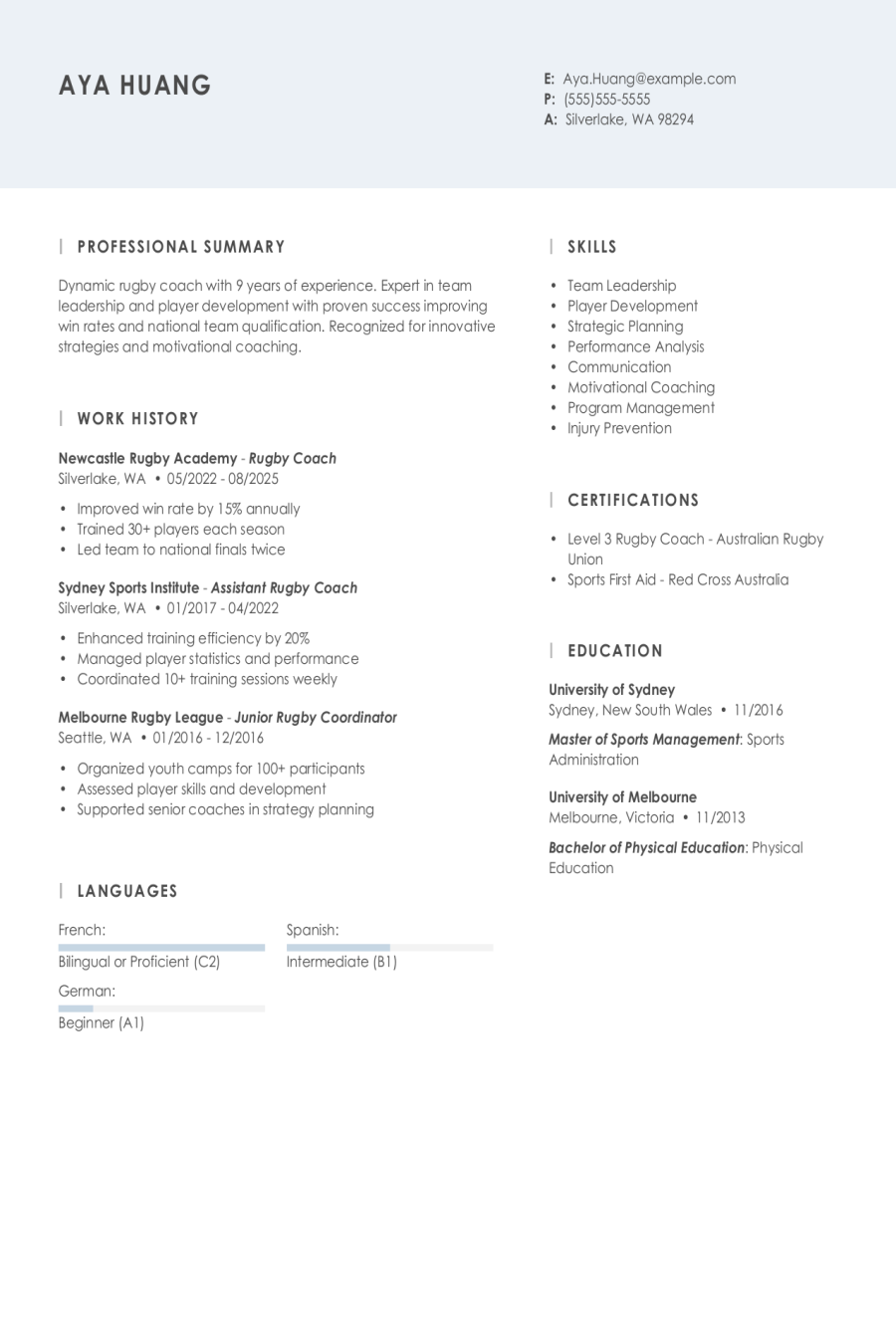 Rugby Coach Resume Examples & Templates (2025)