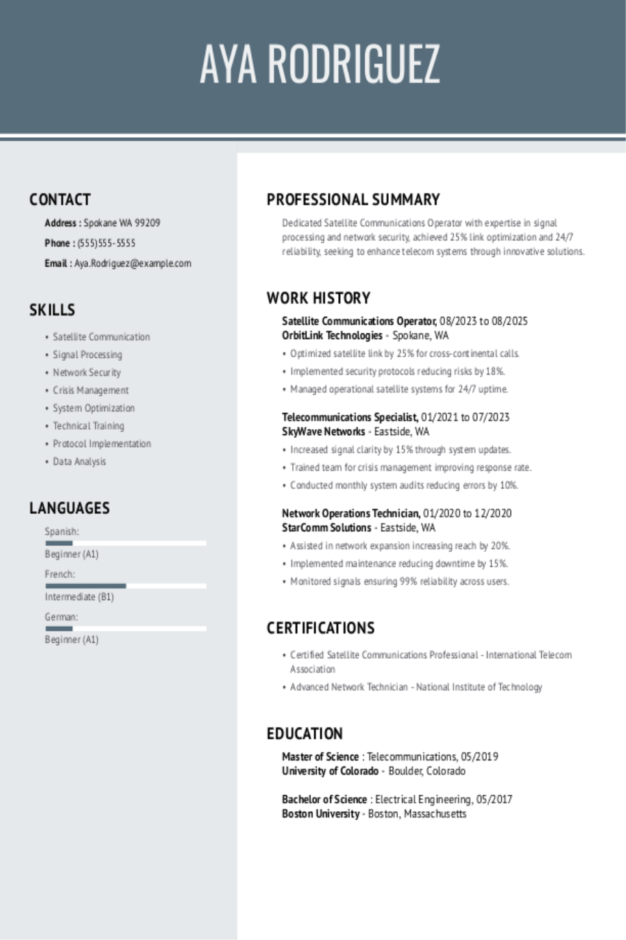 Satellite Communications Operator Resume Examples & Templates