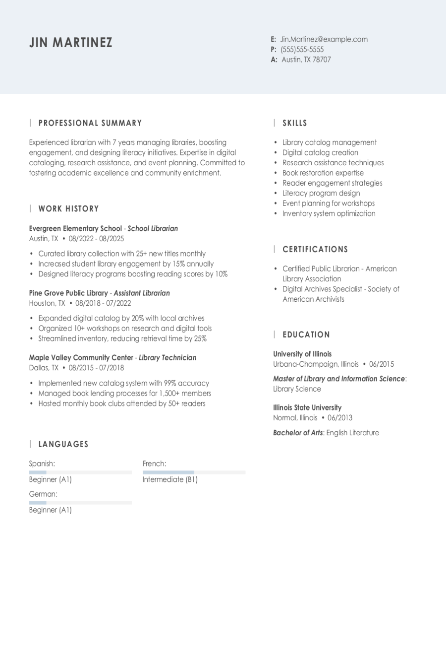 School Librarian Resume Examples & Templates