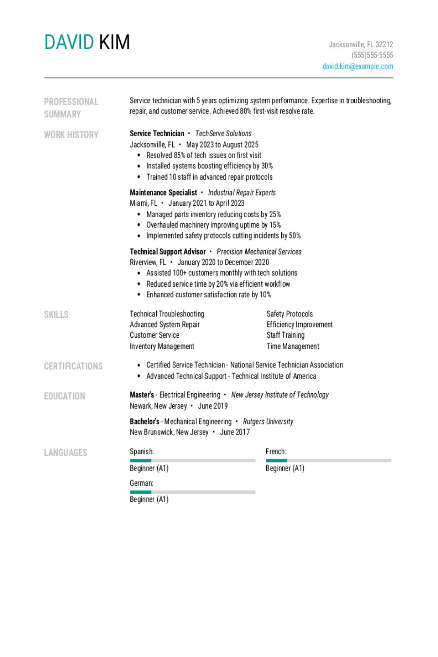 Service Technician Resume Examples & Templates