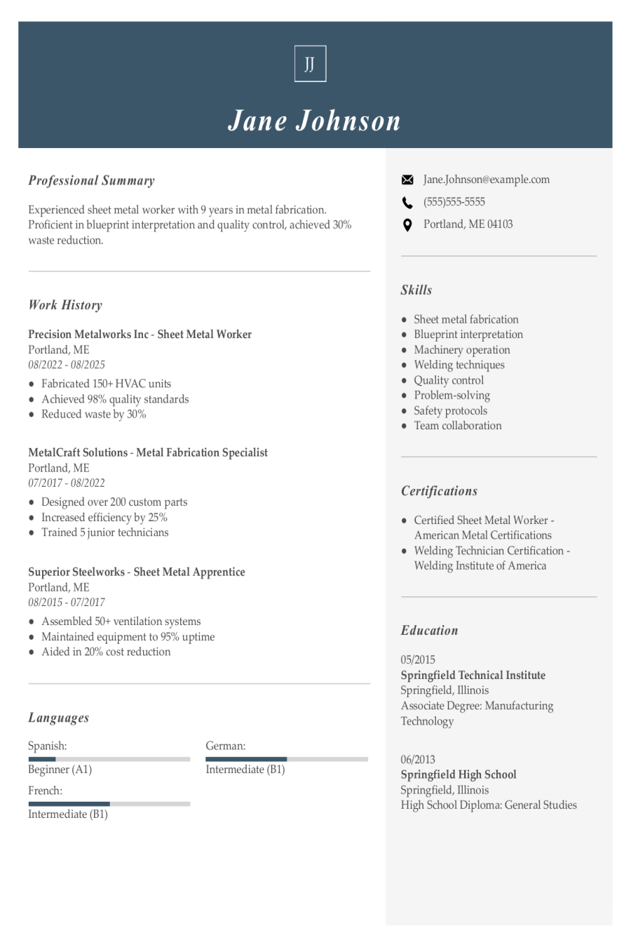 Sheet Metal Worker Resume Examples & Templates