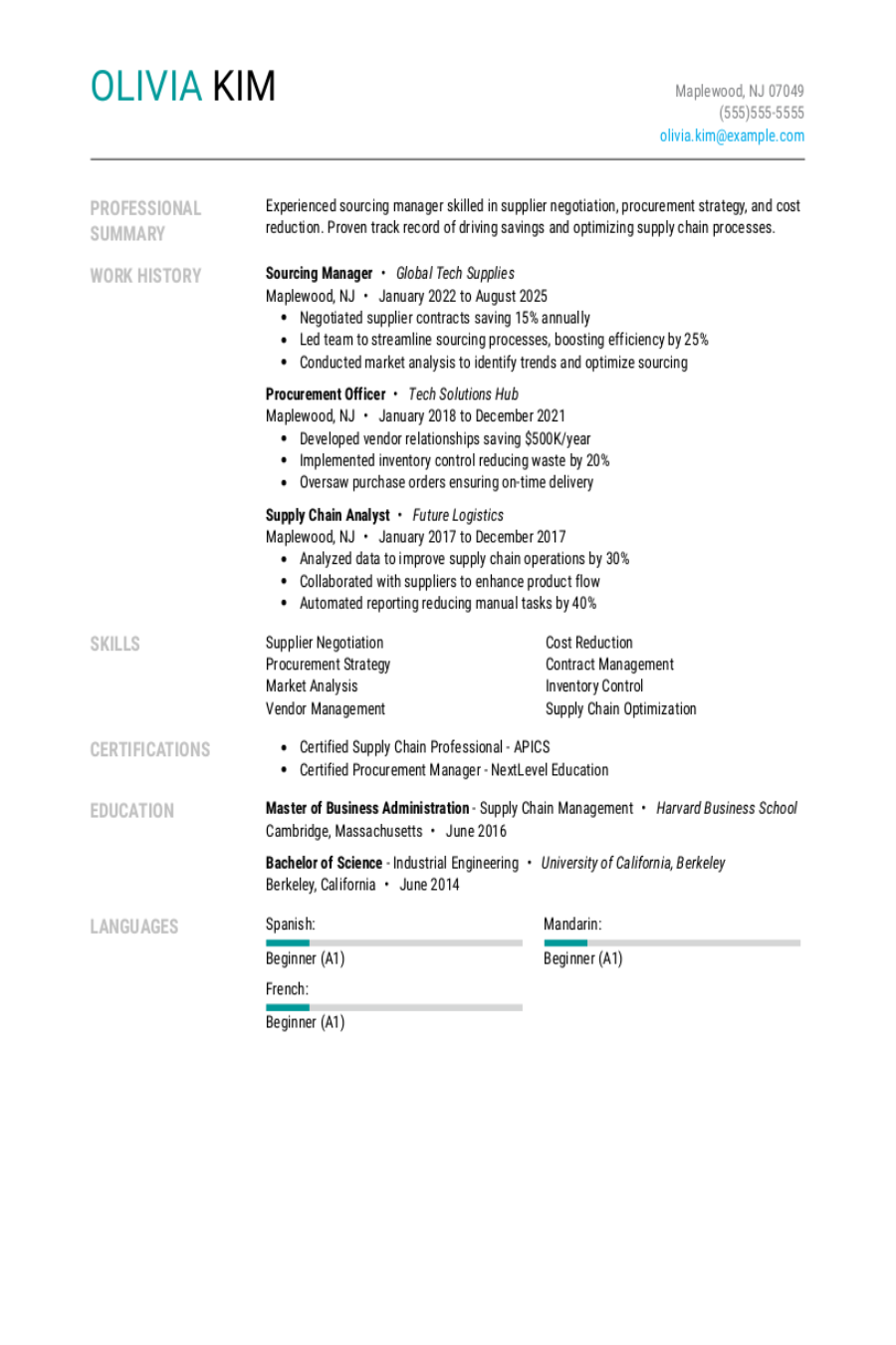 Sourcing Manager Resume Examples & Templates