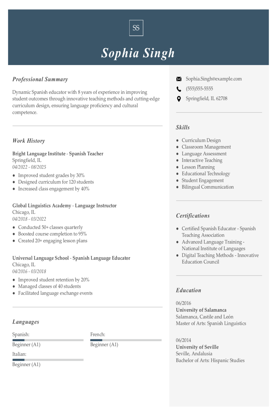Spanish Teacher Resume Examples & Templates (2025)