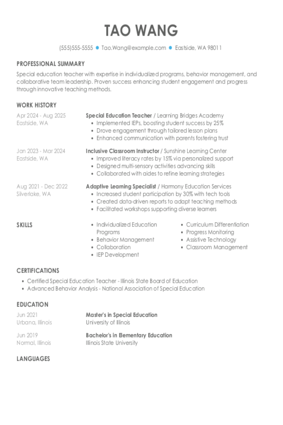 Special Education Teacher Resume Examples & Templates