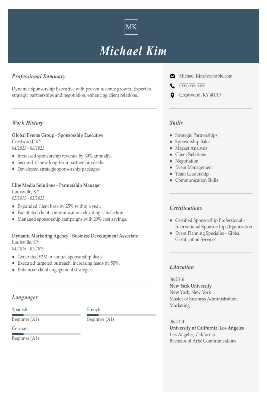 Sponsorship Executive Resume Examples & Templates