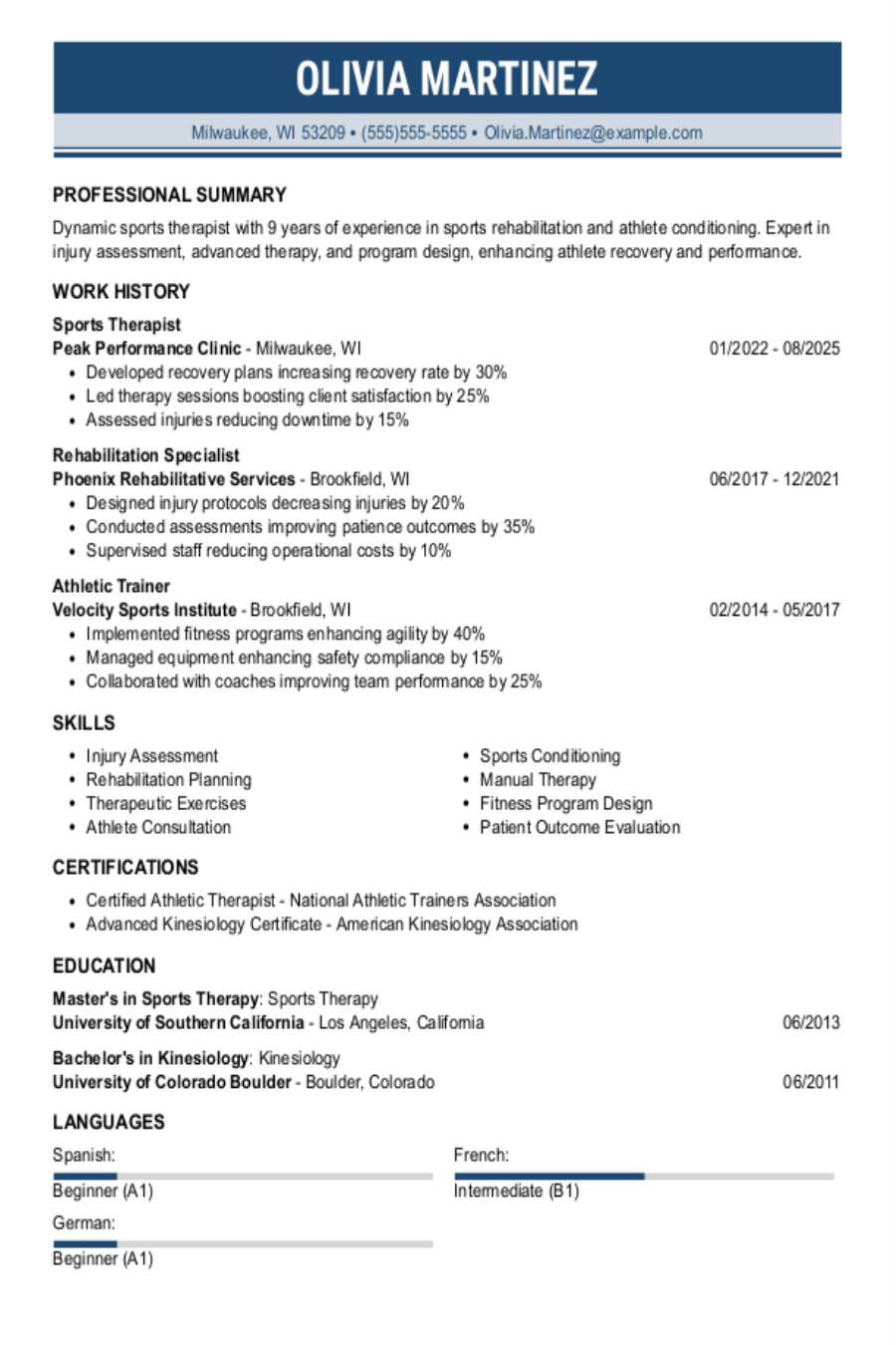 Sports Therapist Resume Examples & Templates