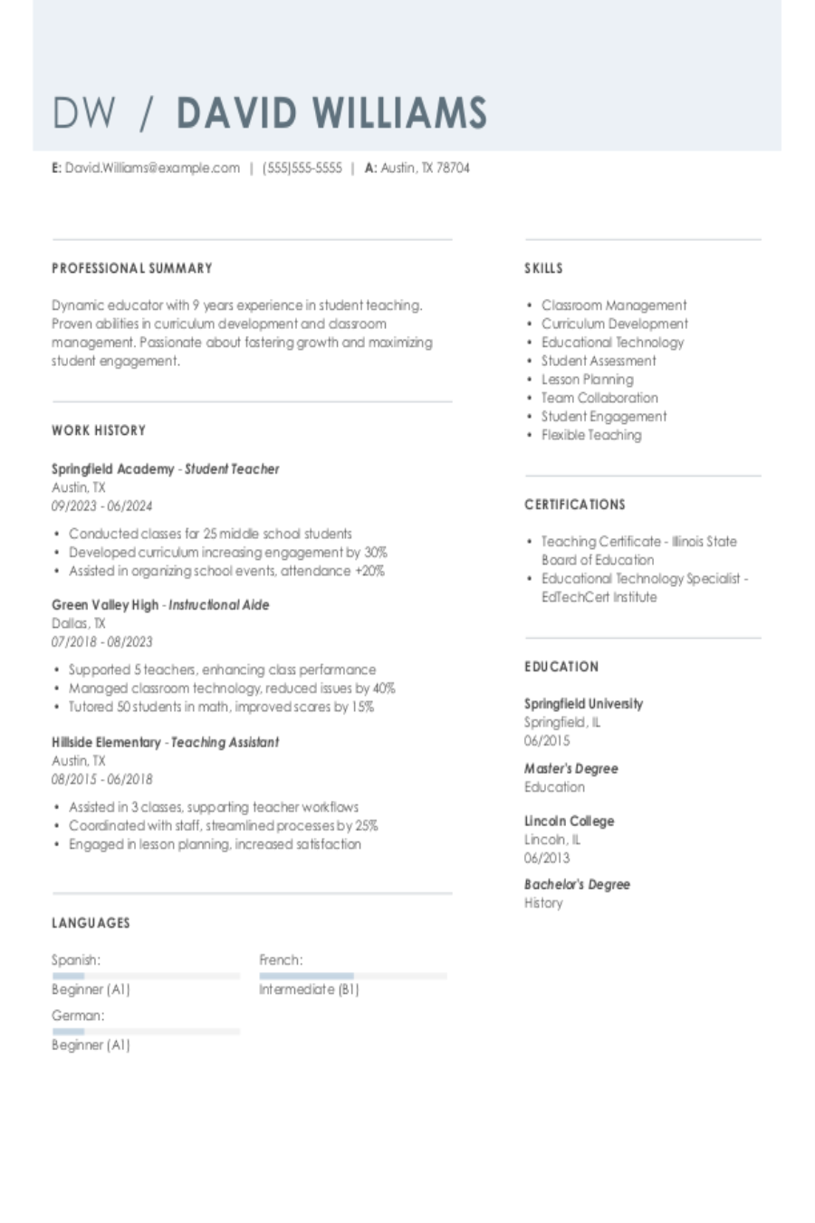 Student Teacher Resume Examples & Templates
