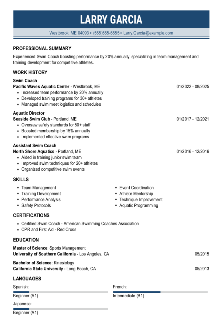 Swim Coach Resume Examples & Templates