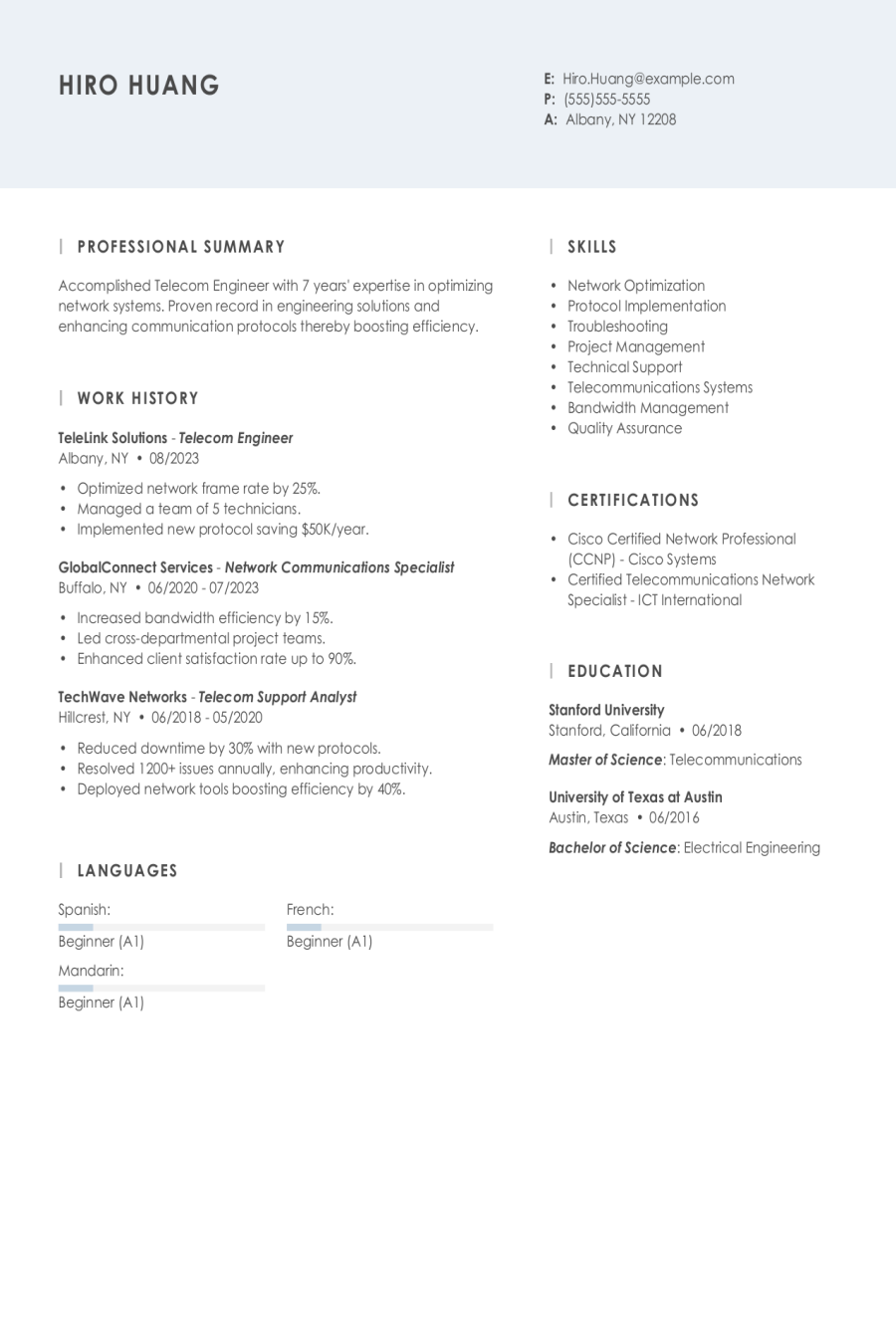 Telecom Engineer Resume Examples & Templates