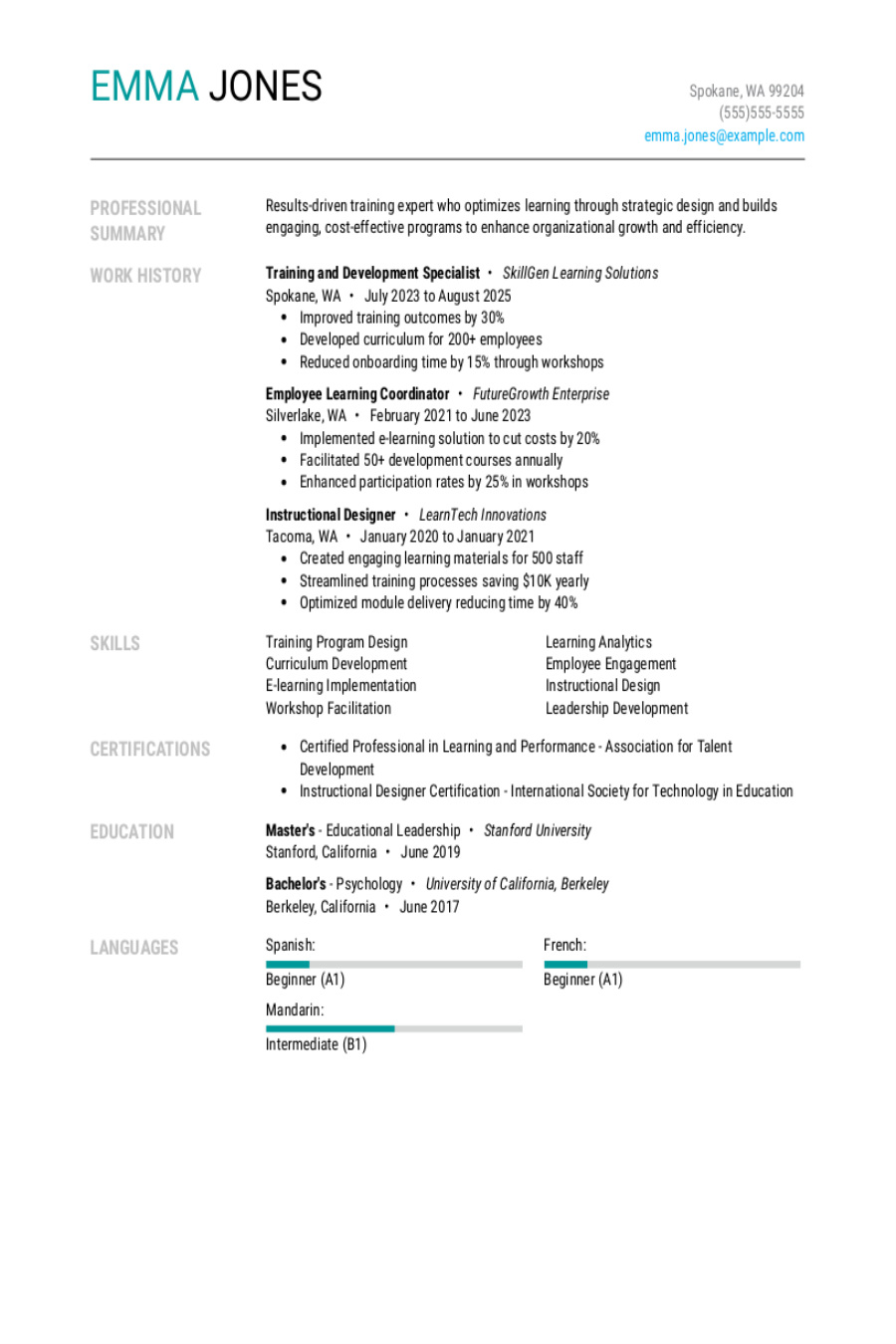 Training and Development Resume Examples & Templates