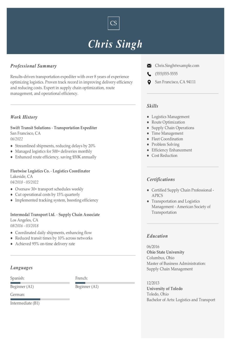 Transportation Expeditor Resume Examples & Templates (2025)