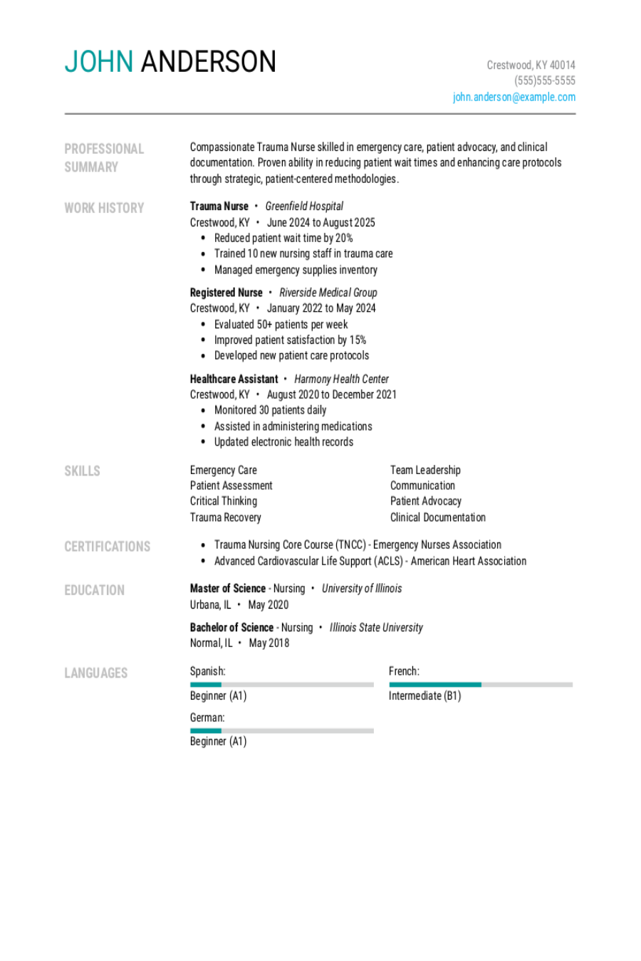 Trauma Nurse Resume Examples & Templates