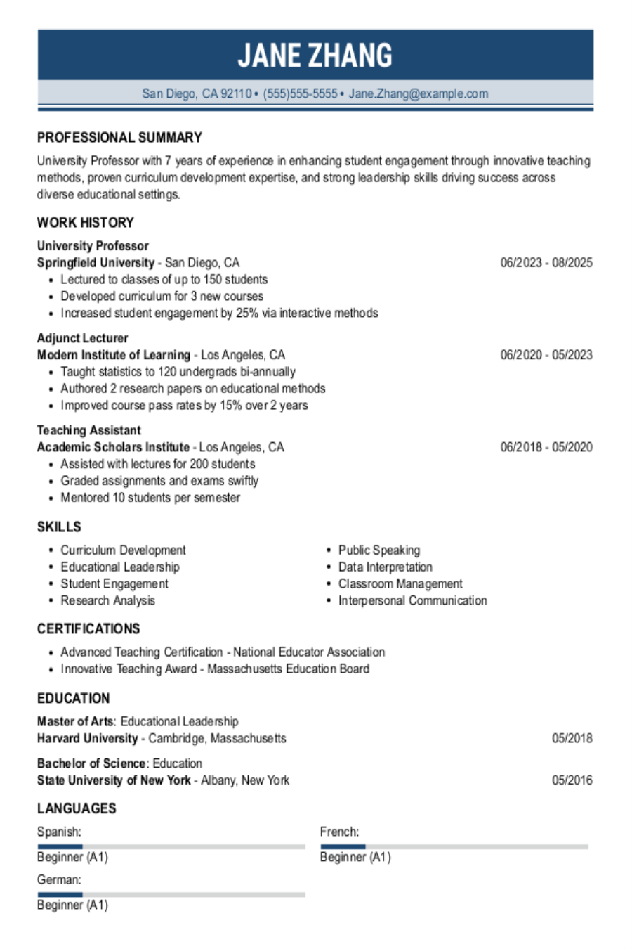 University Professor Resume Examples & Templates