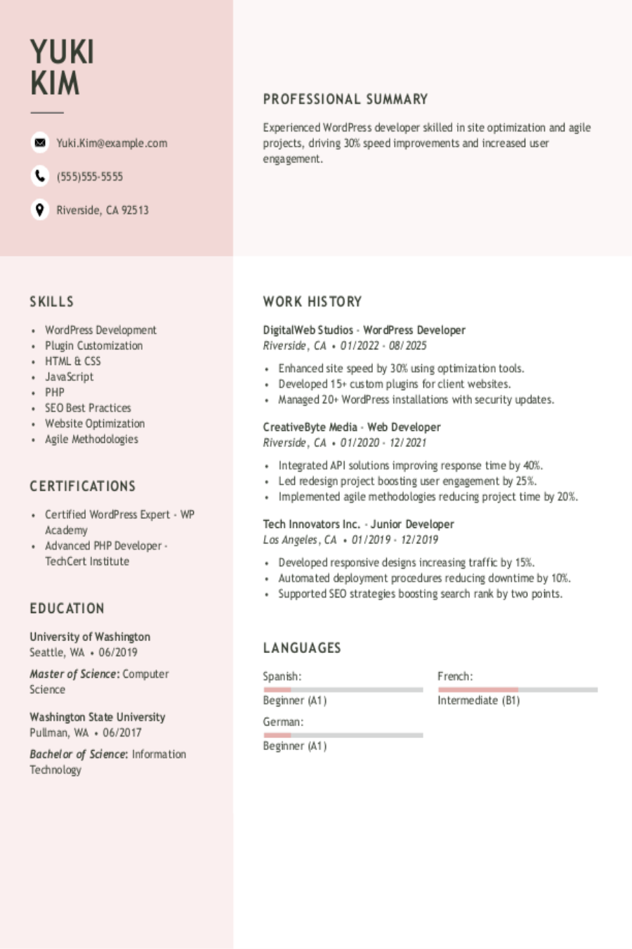 WordPress Developer Resume Examples & Templates (2025)