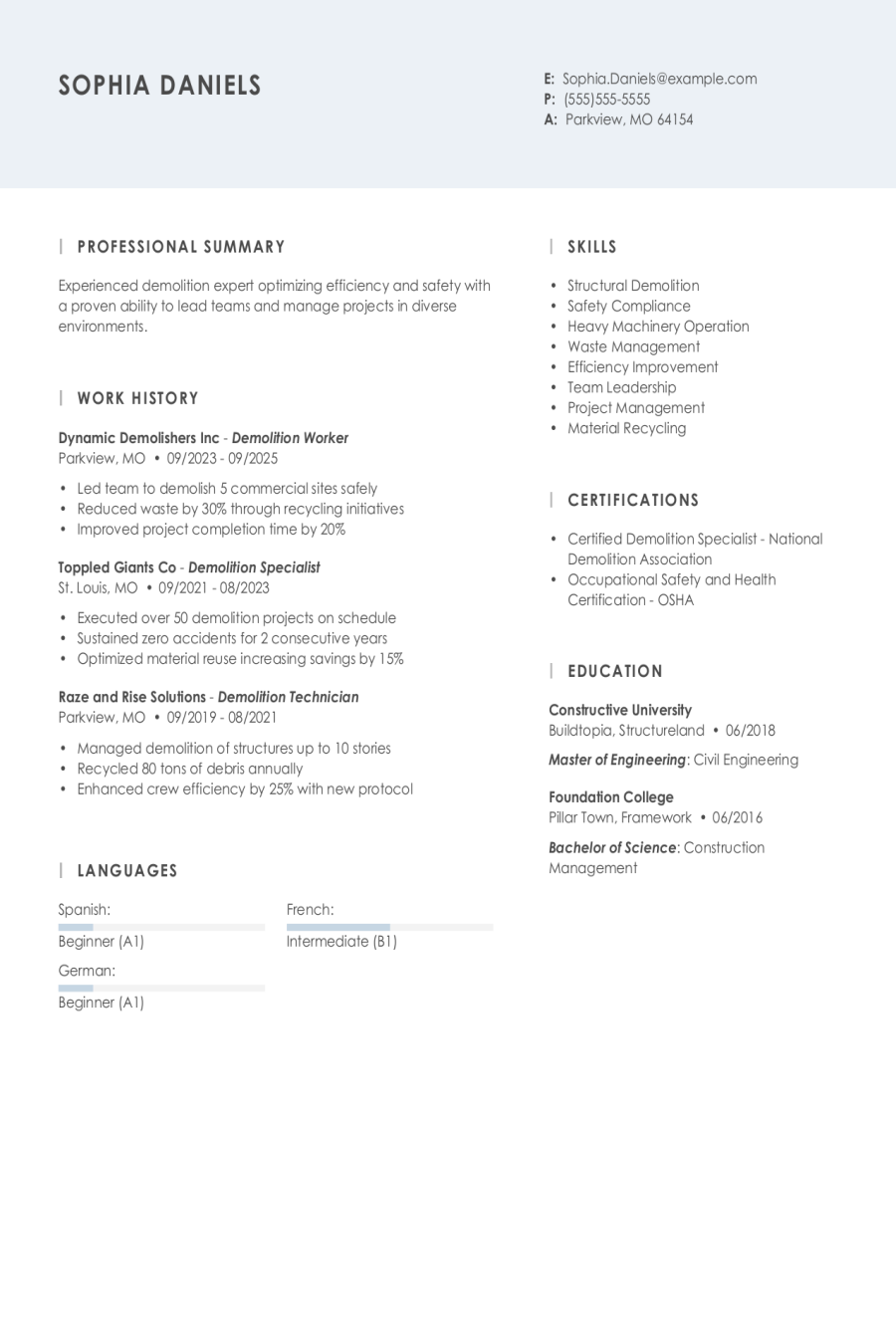 Demolition Worker Resume Examples & Templates (2025)