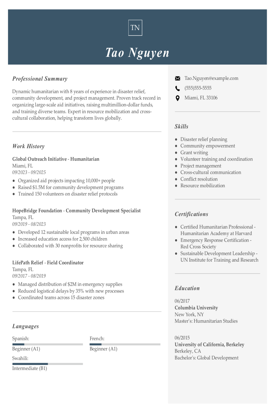 Humanitarian Resume Examples & Templates