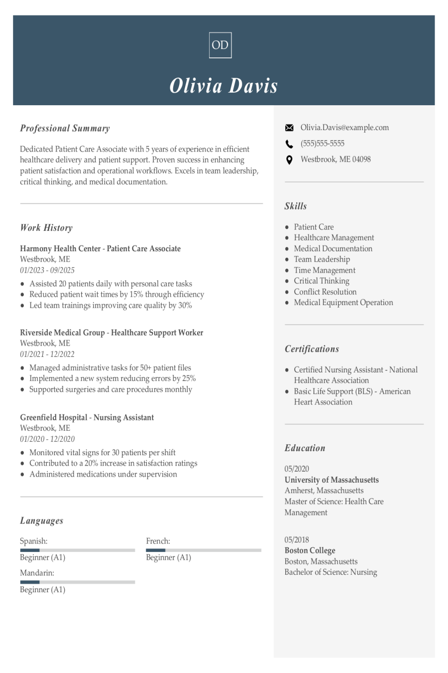 Patient Care Associate Resume Examples & Templates