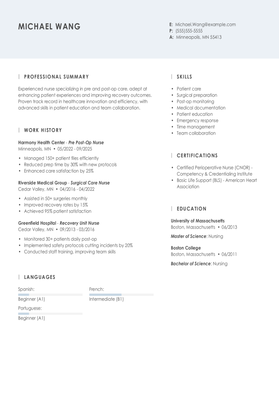 Pre OP/Post Op Nurse Resume Examples & Templates