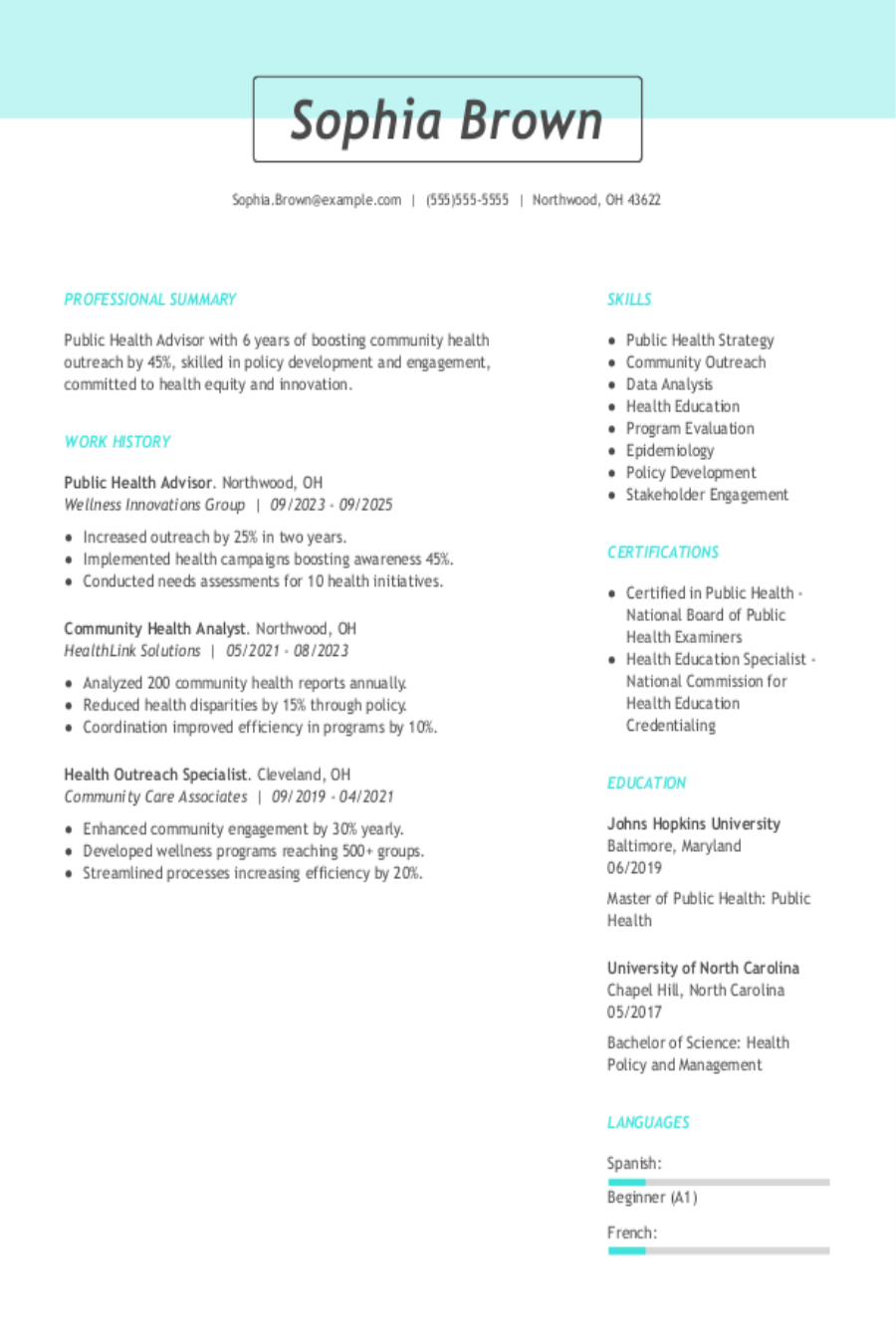 Public Health Advisor Resume Examples & Templates (2025)