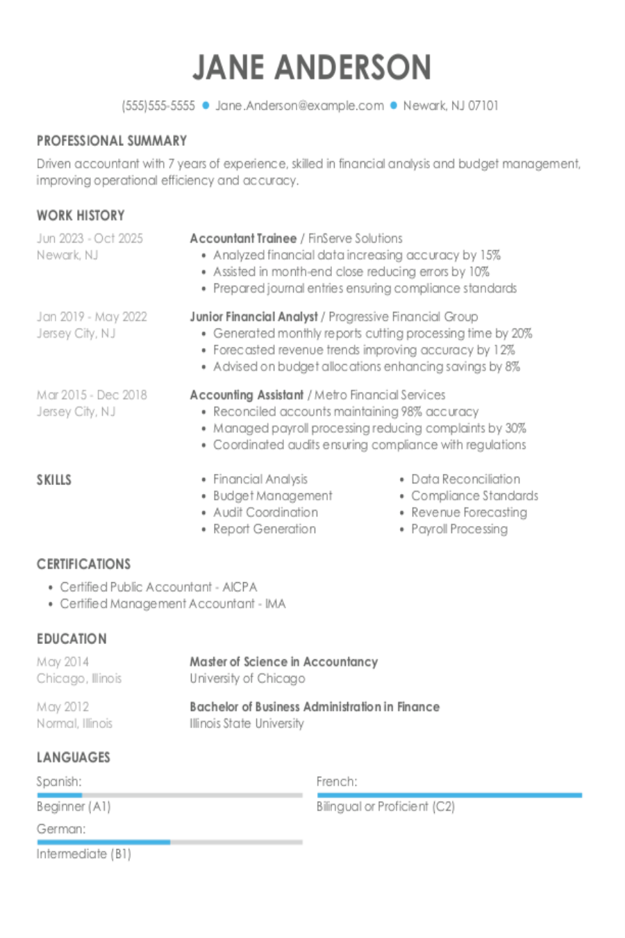 Accountant Trainee Resume Examples & Templates (2025)