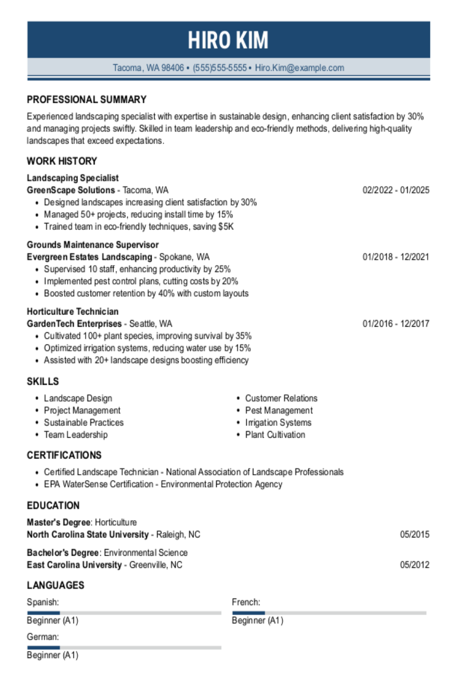 Landscaping Resume Examples & Templates